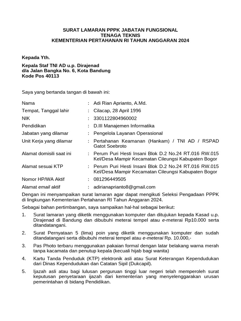 (Surat Lamaran) 3 - Format-Surat-Lamaran - Uo-Tni-Ad | PDF | Karier & Perkembangan | Bisnis