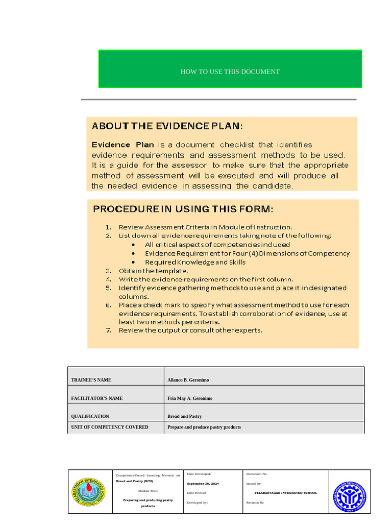 1. Evidence Plan | PDF | Bakery | Baking