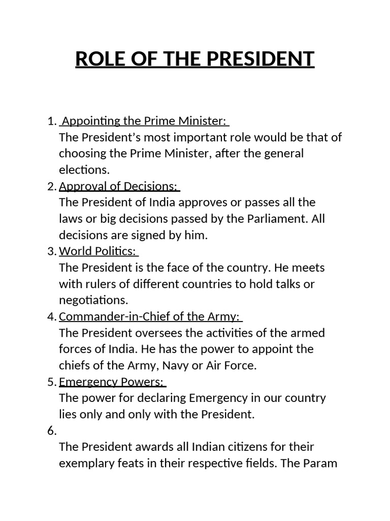 Role of The President | PDF | Politics