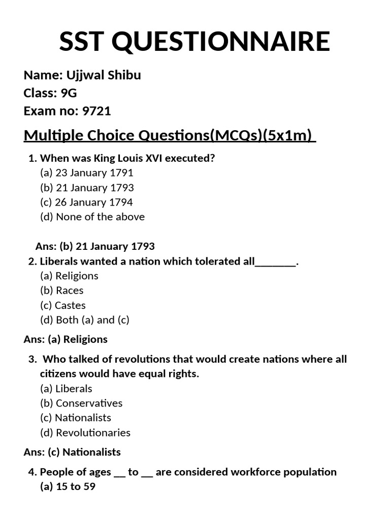 SSt Questionnaire | PDF | Socialism | Taxes