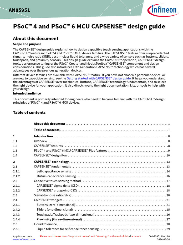 Infineon An85951 Psoc 4 And Psoc 6 Mcu Capsense Design Guide Applicationnotes V73 00 En Pdf
