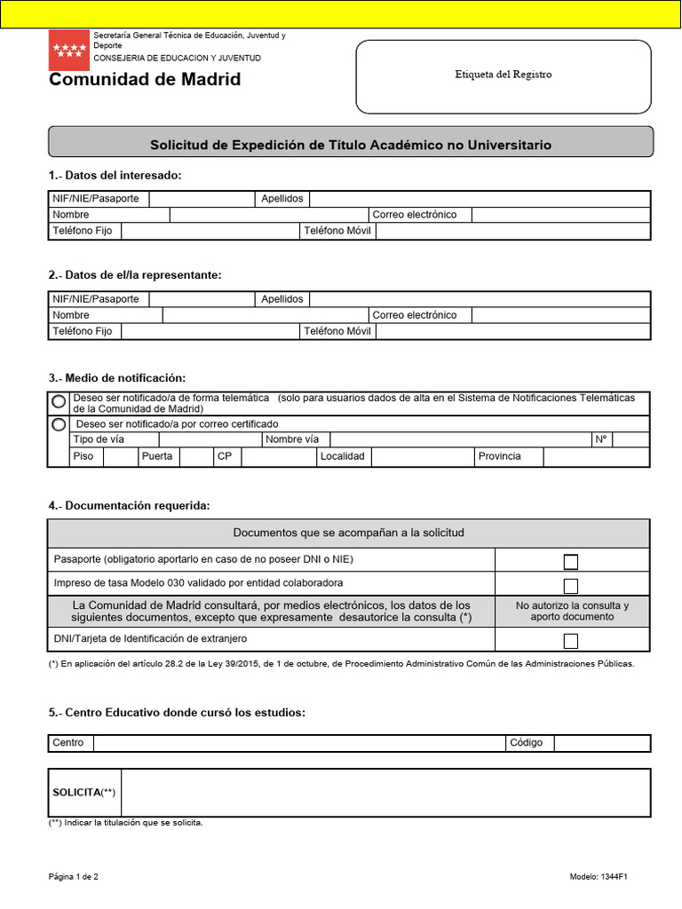 Comunidad de Madrid: Solicitud de Expedición de Título Académico No ...