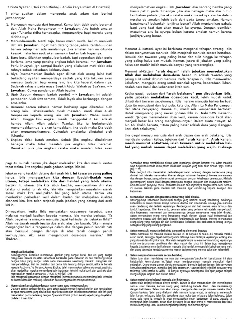 7 Pintu Godaan Syaitan Menurut Al Ghazzali | PDF | Agama & Spiritualitas