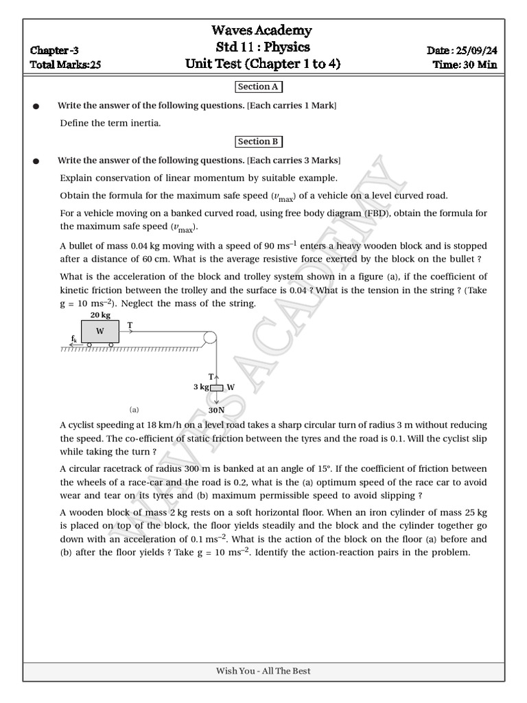 UnitTest (Chapter1to4) - D25 Sep 2024 | PDF | Force | Physical Sciences