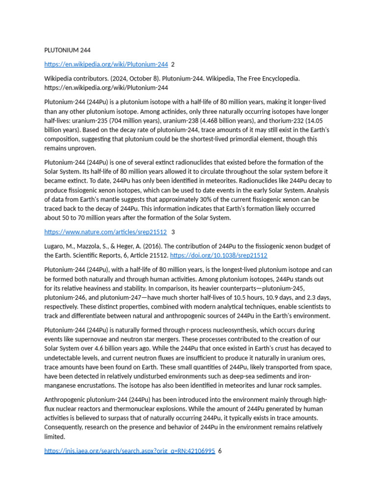 Plutonium 244 | PDF | Plutonium | Atoms