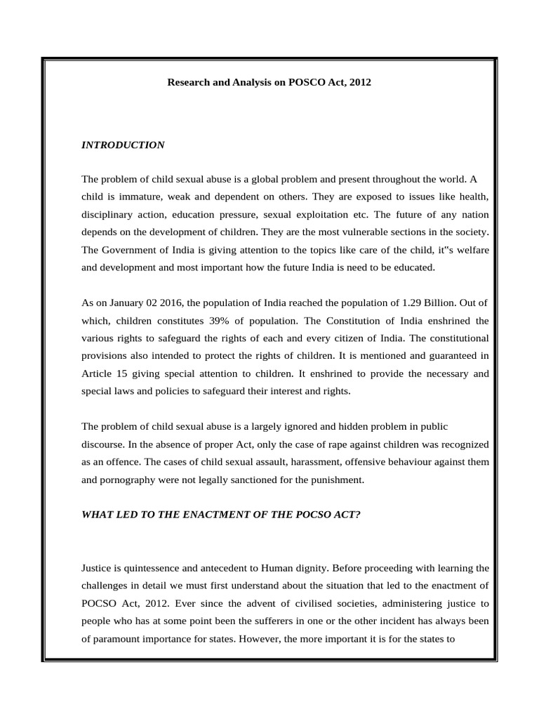 Research and Analysis On POSCO Act | PDF | Child Abuse | Adolescence
