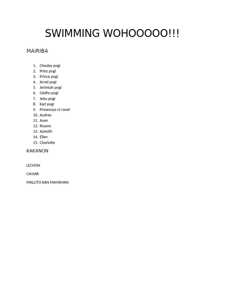 Swimming Wohooooo | PDF