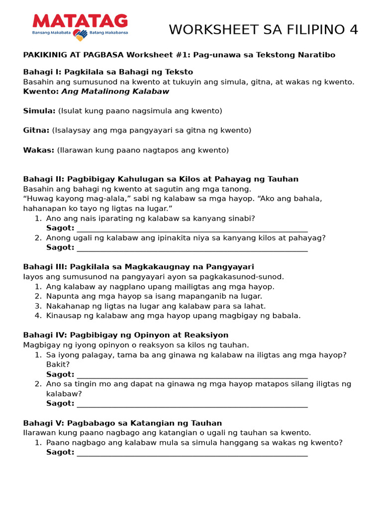 G4 Q2 Worksheet - Filipino | PDF