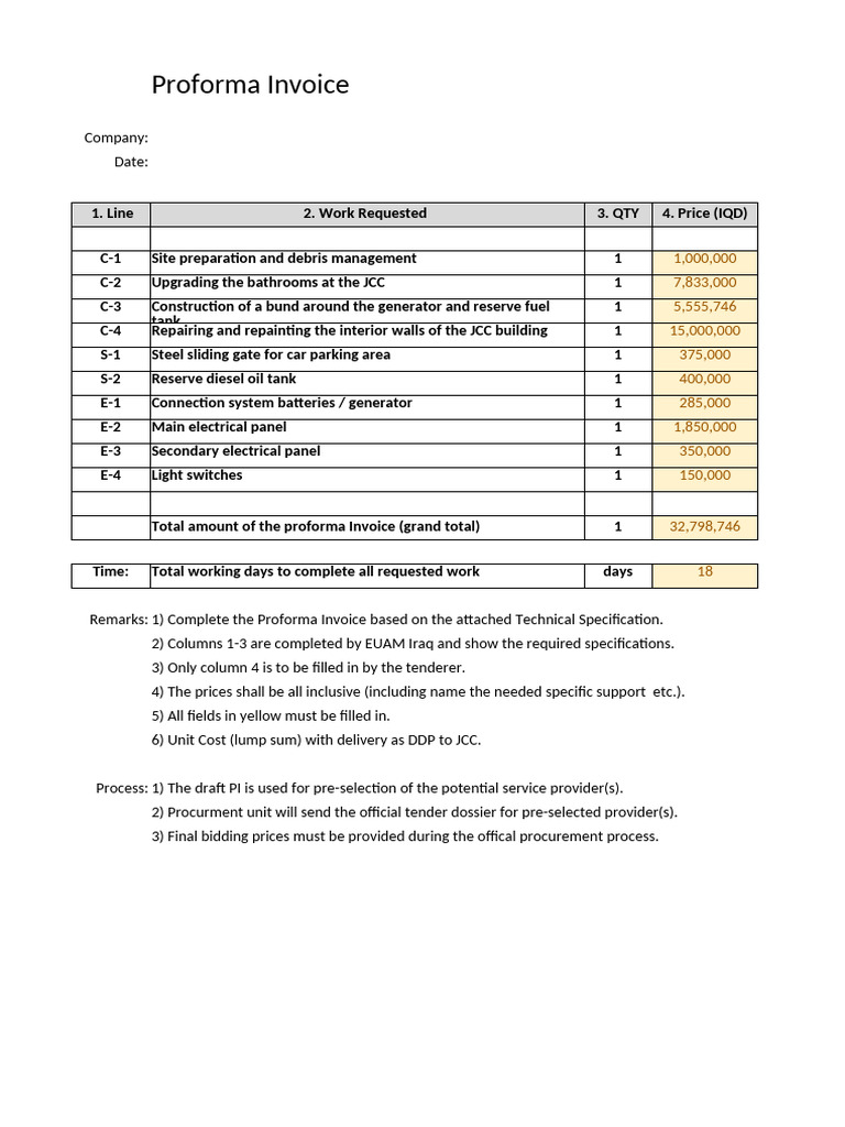 Proforma Invoice for Construction Services | PDF