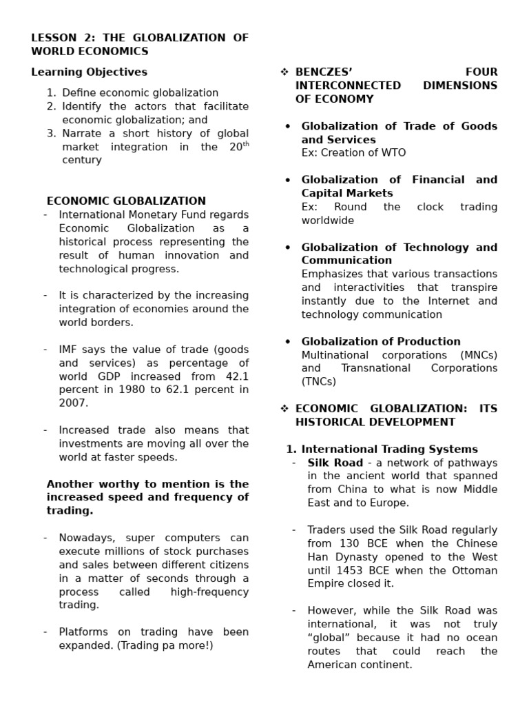 The Globalization of World Economics | PDF | Globalization | Trade