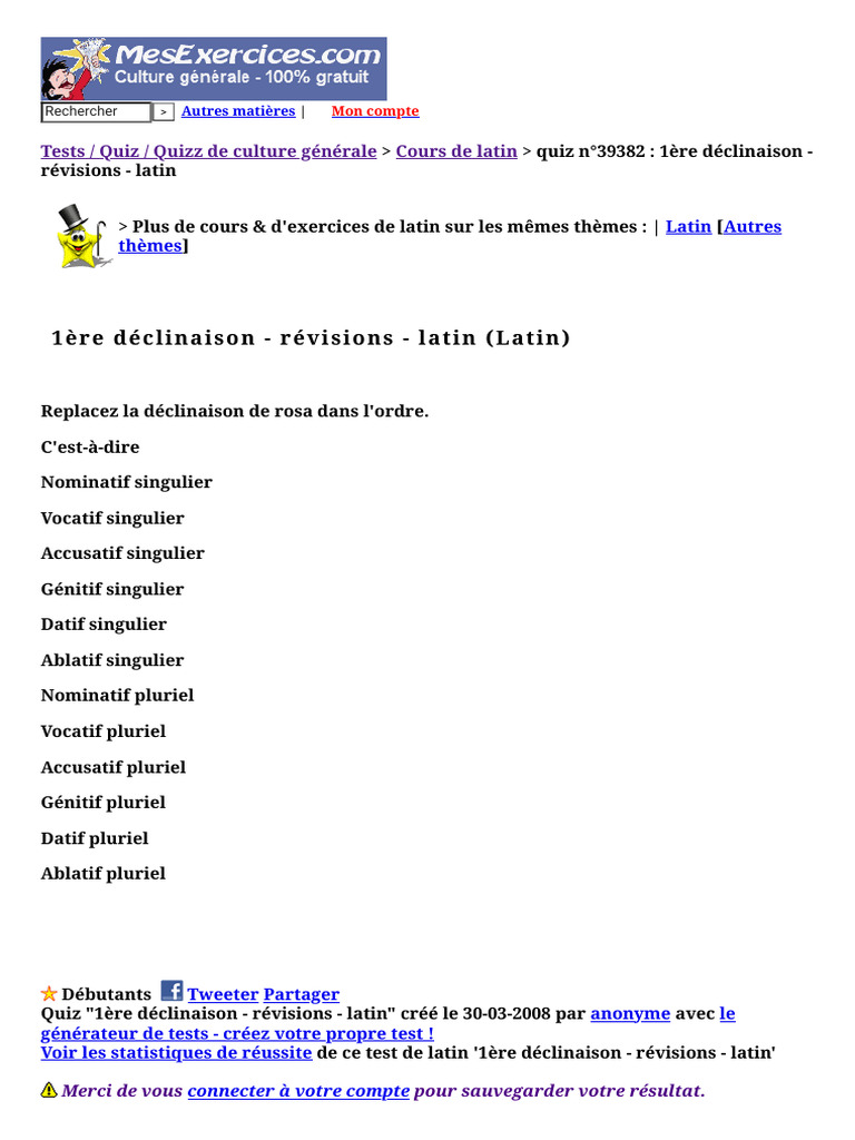 Révisions 1ère déclinaison : Rosa | PDF | Arts du langage et discipline