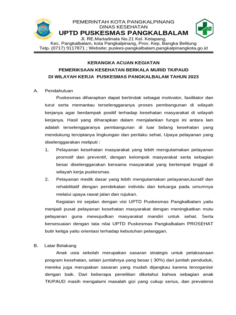 KAK pemeriksaan TK 2023 | PDF