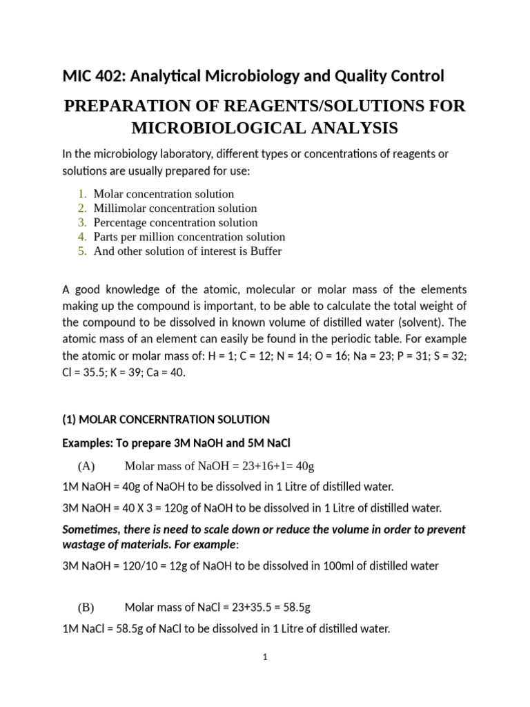 Microbiological Reagent Preparation Guide | PDF | Buffer Solution | Acid