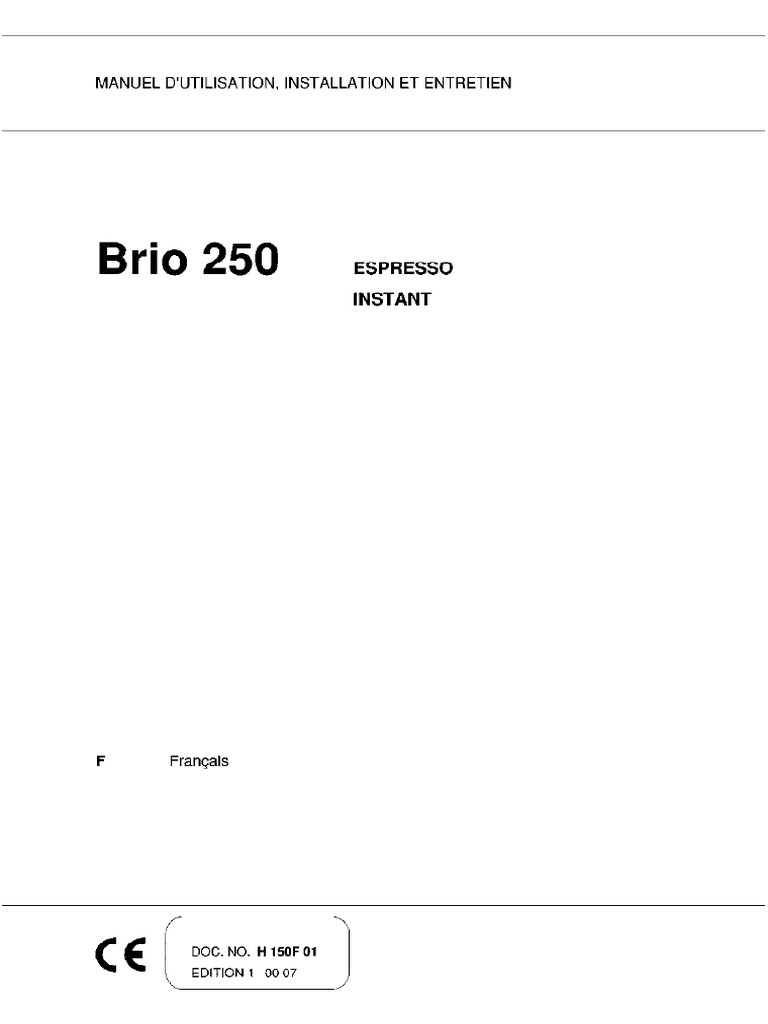 Necta Brio 250 Manuel Technique | PDF