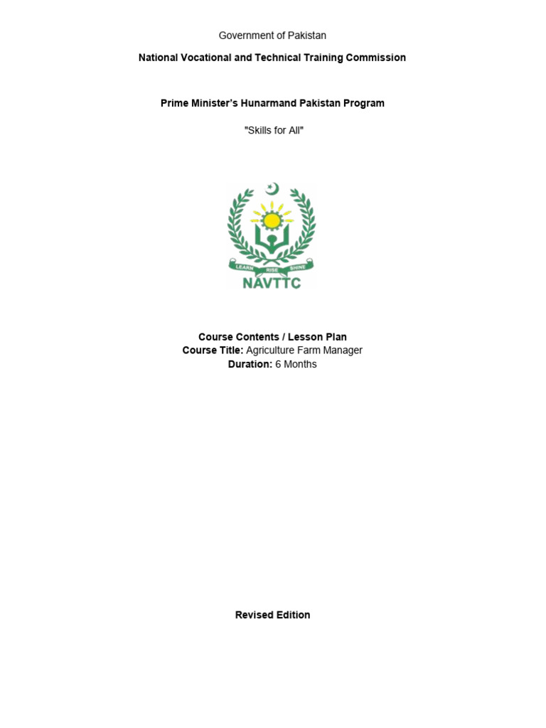Agriculture Farm Manager Course Plan | PDF | Irrigation | Fertilizer