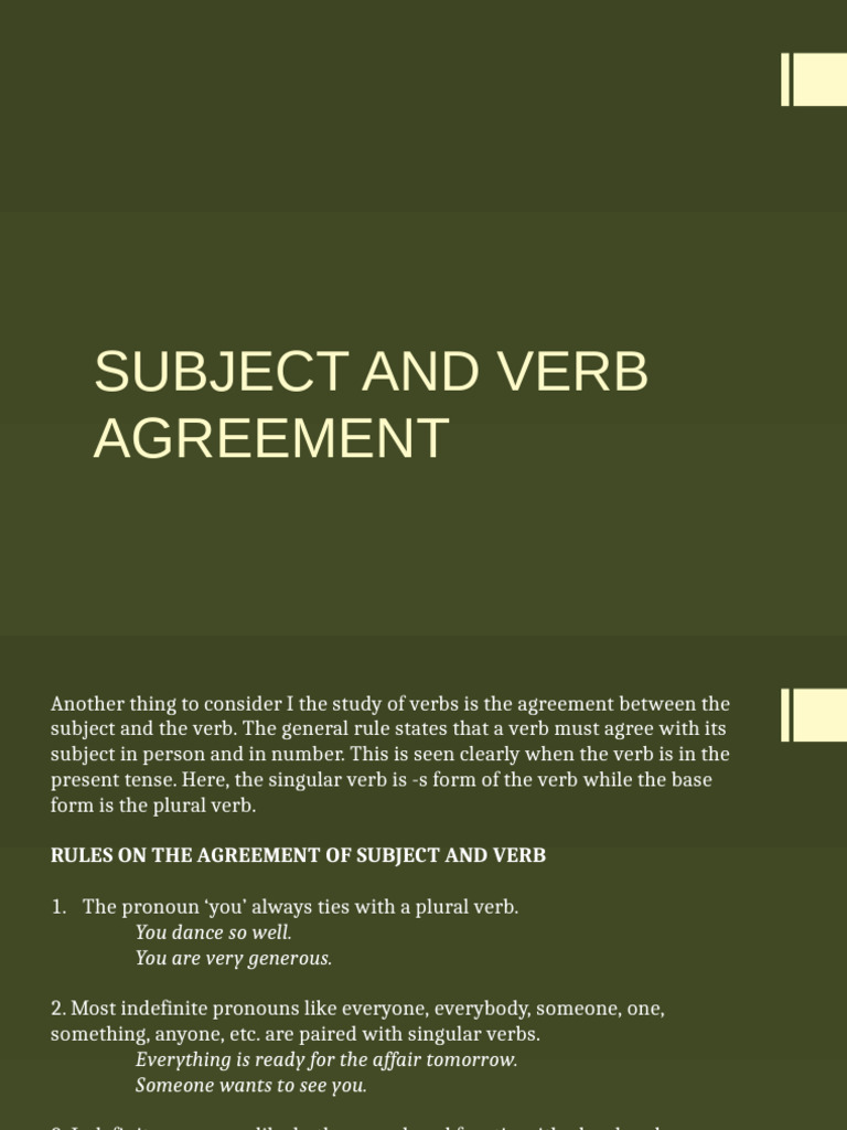 Subject and Verb Agreement | PDF | Plural | Grammatical Number
