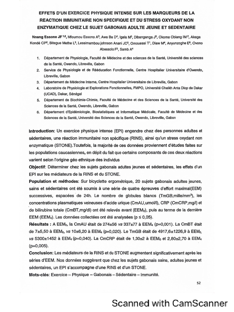 Effets D'un Exercice Physique Intense CHUMEFJE 2023 | PDF