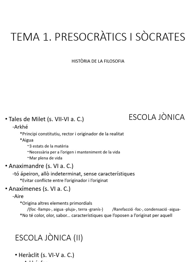 Tema 1. Presocràtics I Sòcrates | PDF