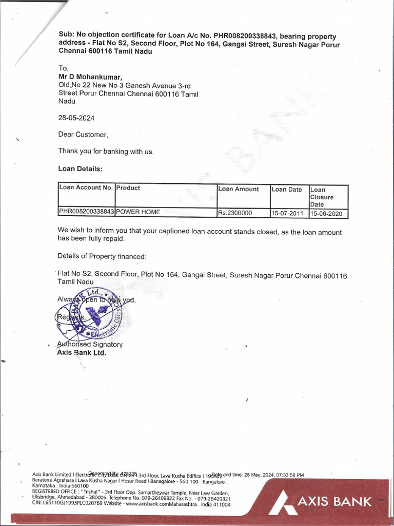 Axis Letter of Release Pg 1 | PDF