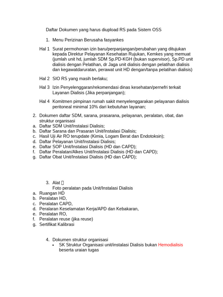 Daftar Dokumen yang harus diupload RS pada Sistem OSS | PDF