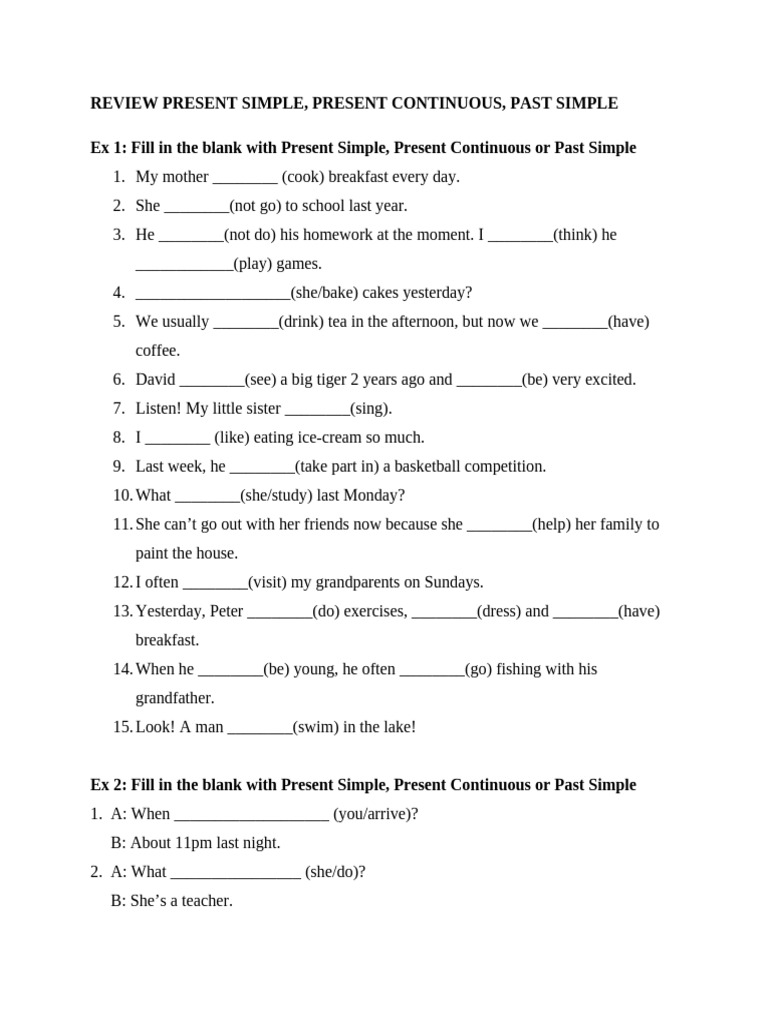 REVIEW PRESENT SIMPLE, PRESENT CONTINUOUS, PAST SIMPLE | PDF