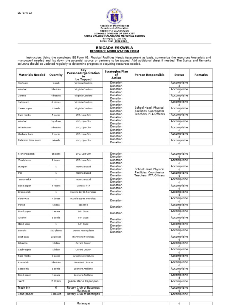 Latest BE Form 3 - RESOURCE MOBILIZATION FORM | PDF | Biodegradable ...