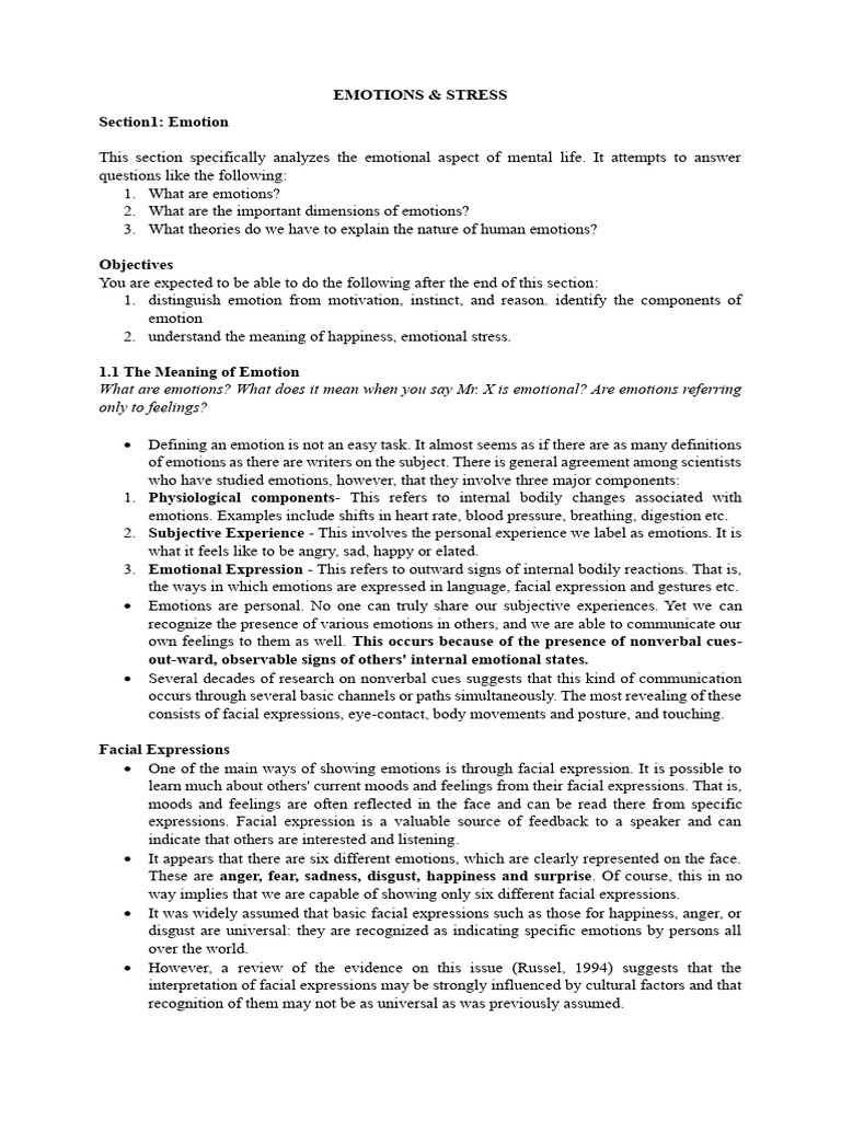 Emotions and Stress Itp Module | PDF | Emotions | Facial Expression
