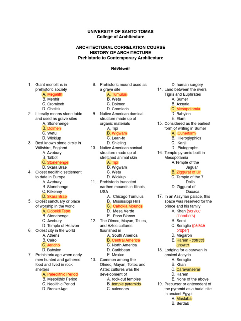 ARCC Reviewer Prehistoric To Contemporary Arch LDV 2023 | PDF | Architectural Design | Architecture