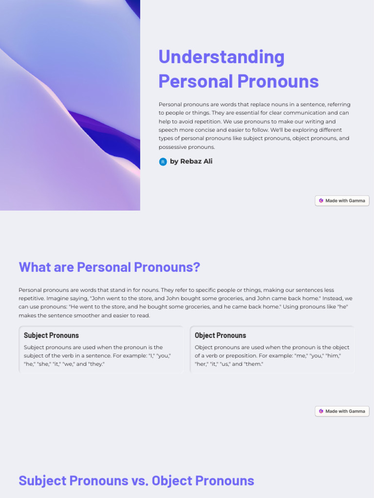 Understanding Personal Pronouns | PDF | Pronoun | Grammatical Gender