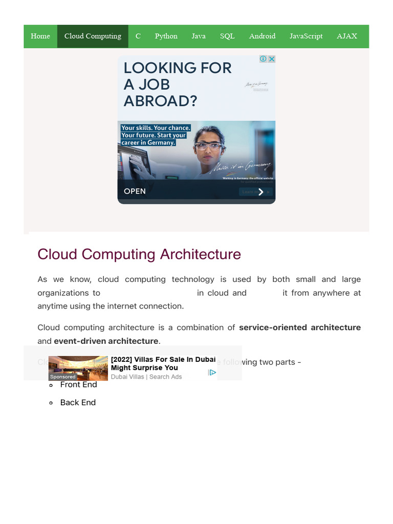 Cloud Computing Architecture - Javatpoint | PDF | Cloud Computing | Software As A Service