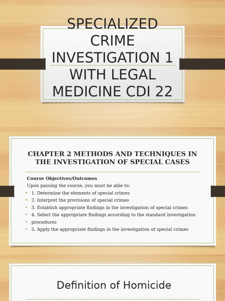 Part 3 SPECIALIZED CRIME INVESTIGATION 1 WITH LEGAL MEDICINE CDI | PDF ...