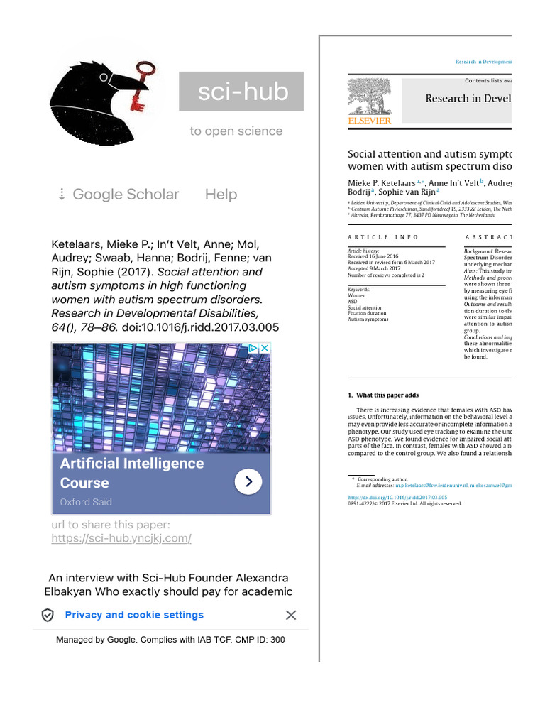 Sci-Hub - Social Attention and Autism Symptoms in High Functioning ...