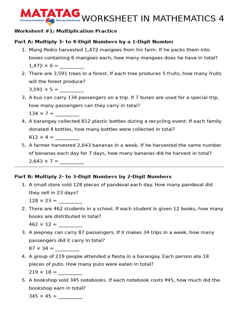 G4 Q2 Worksheet - Math | PDF | Division (Mathematics)