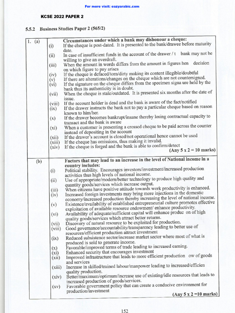 Kcse 2022 Business Studies Pp2 Answers | PDF