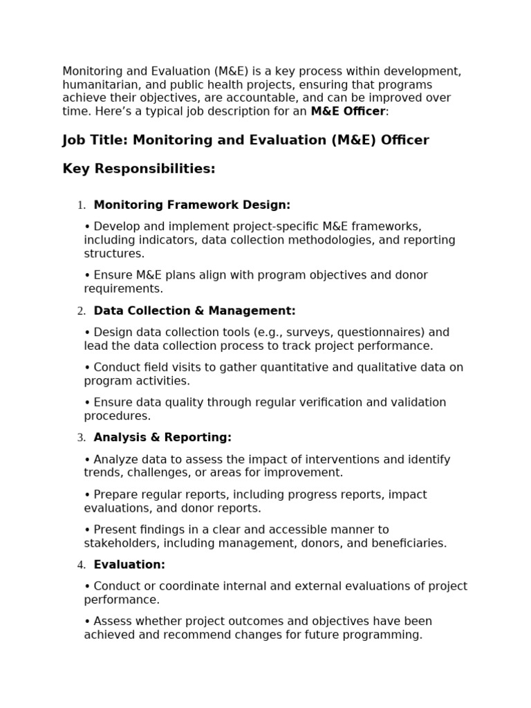 M&E | PDF | Evaluation | Monitoring And Evaluation