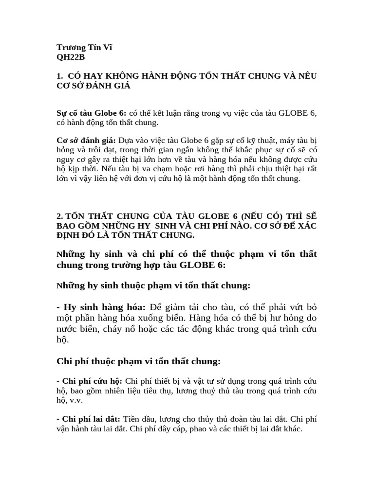 Bài Tập Tính Toán Phân Bổ TTC Tàu GLOBE 6 | PDF