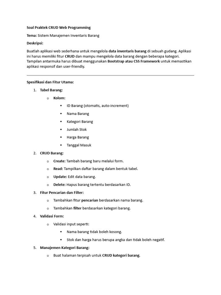 Soal Praktek CRUD Web Programming | PDF | Komputer | Teknologi & Rekayasa