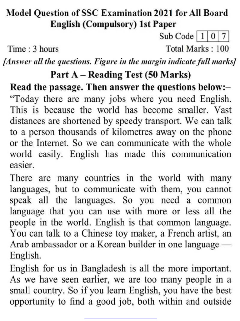 SSC English 1st Paper Suggestion Question 2021 1 | PDF