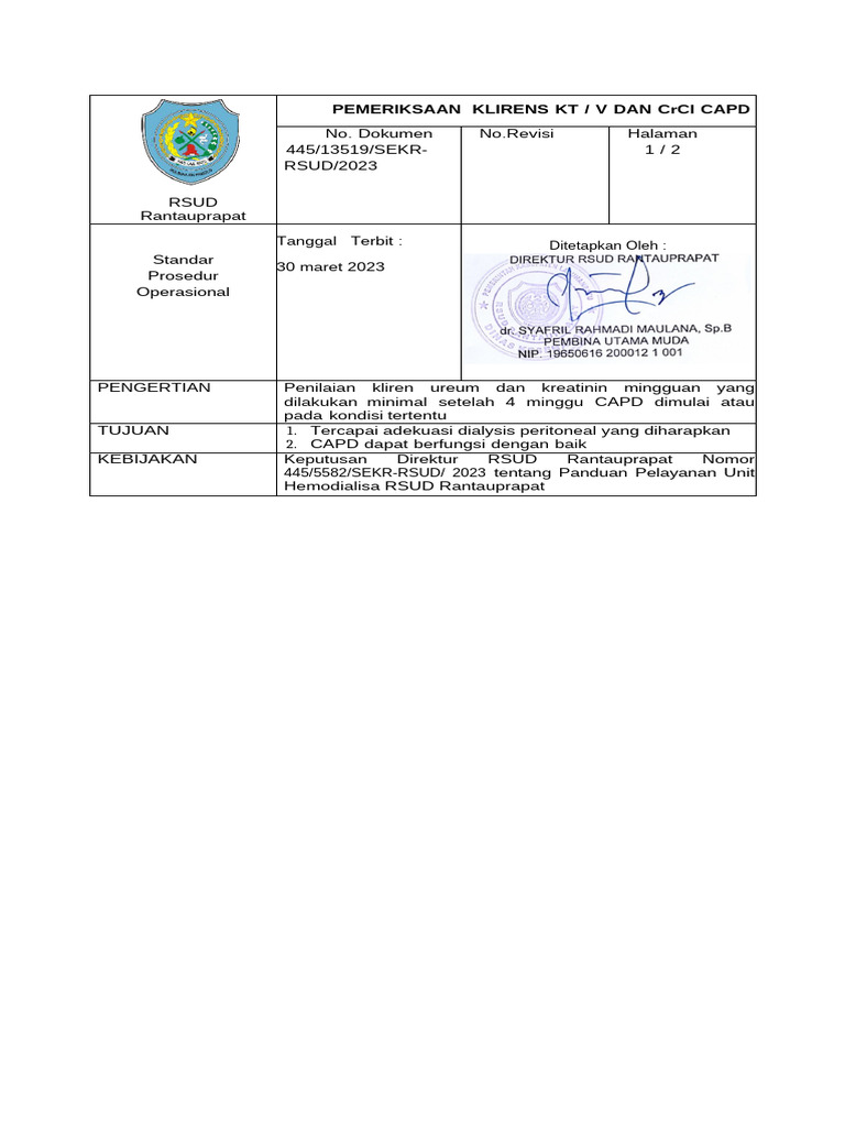 PEMERIKSAAN KLIRENS KT V DAN CRCL CAPD 1 | PDF | Pengembangan Diri ...