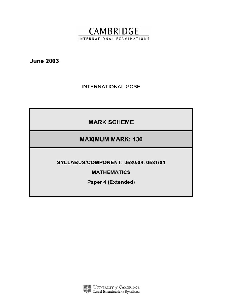 June 2003 Ms - Paper 4 Cie Maths Igcse | PDF