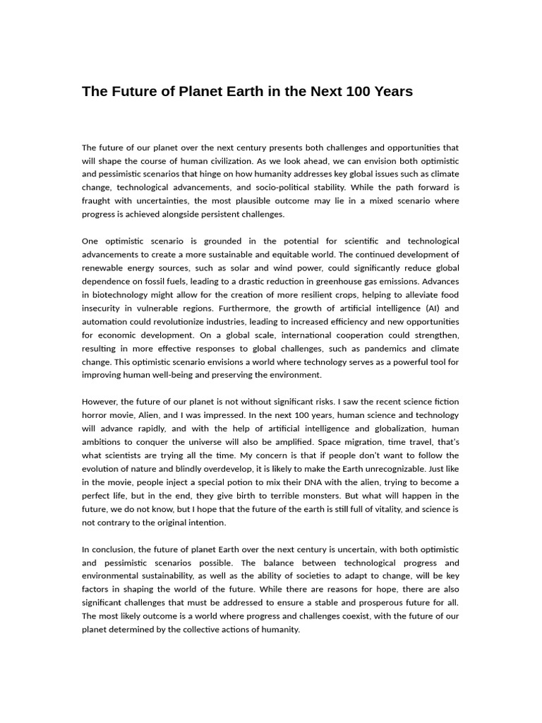 The Future of Planet Earth in the Next 100 Years | PDF | Sustainability ... The Future of Planet Earth in the Next 100 Years | PDF | Sustainability ...