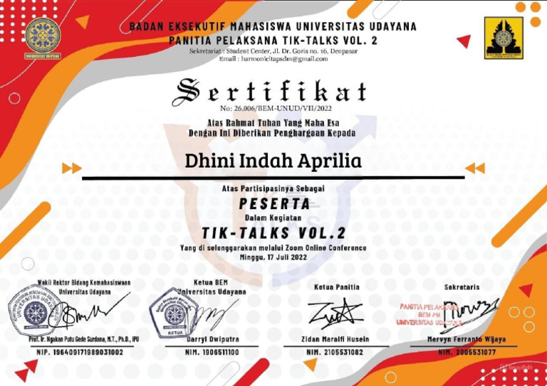 Sertifikat Gen Talk - Dhini Indah Aprilia | PDF