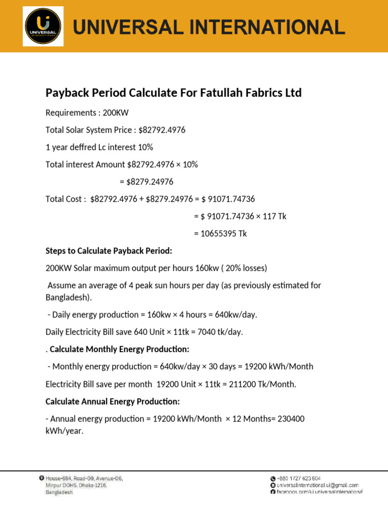 Payback Period Calculate For Fatullah Fabrics LTD | PDF | Finance ...