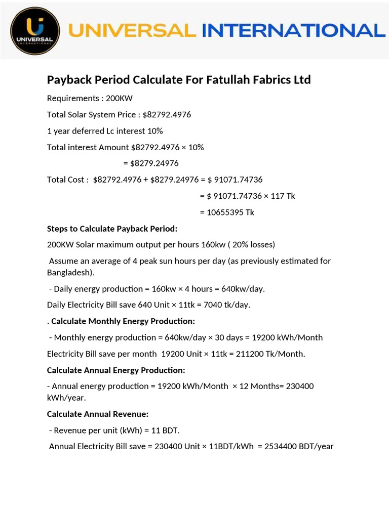 Payback Period for Fatullah Fabrics Ltd | PDF | Finance & Money Management