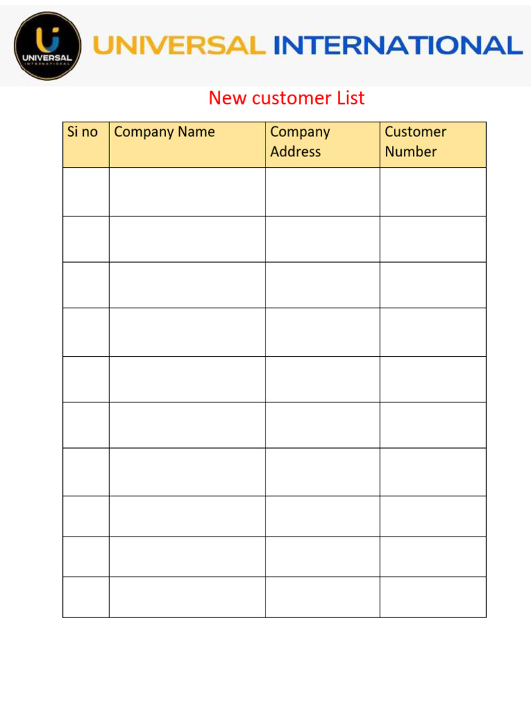 New Customer List Form | PDF
