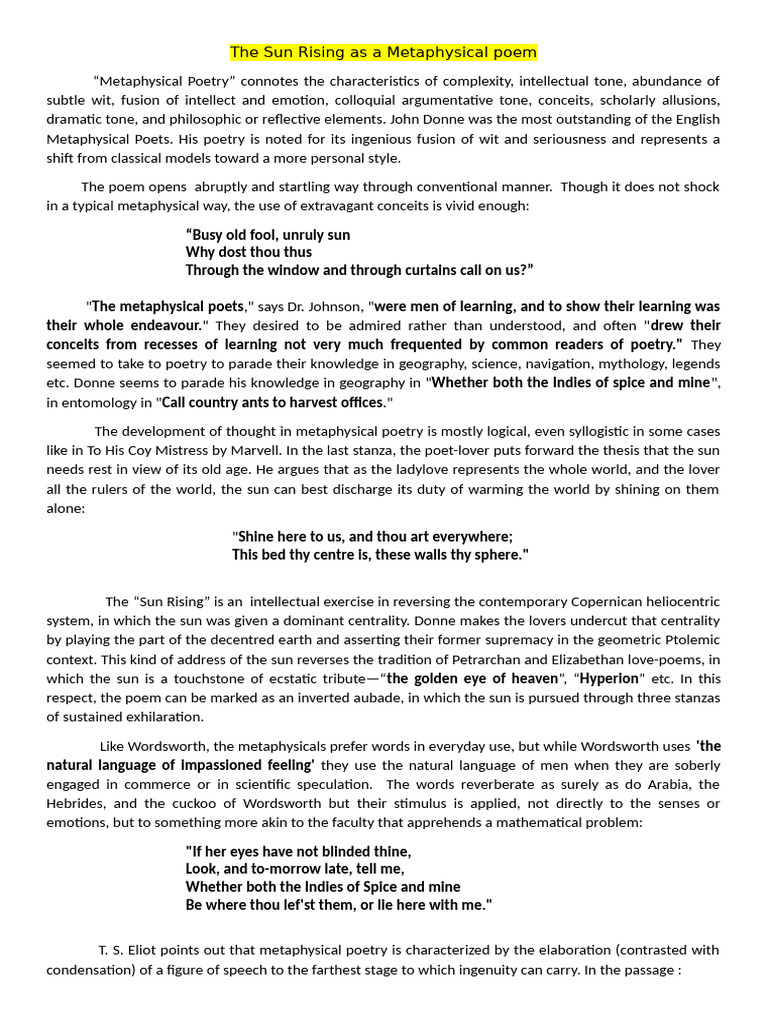 Analyzing Donne's "The Sun Rising" | PDF | Poetry | Metaphysics