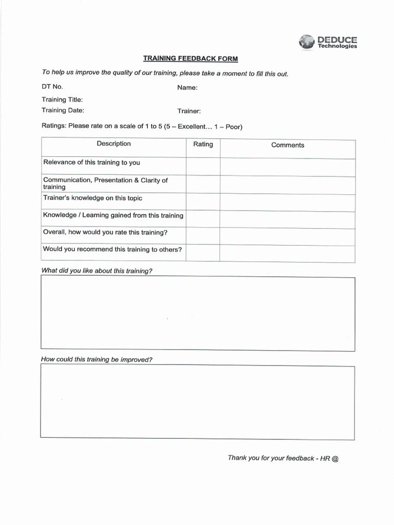 Training Feedback Form 1 | PDF
