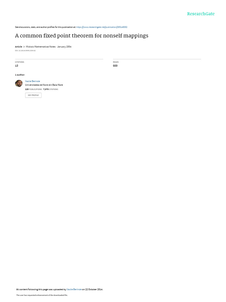 A Common Fixed Point Theorem For Nonself Mappings Pdf Banach Space Mathematical Physics