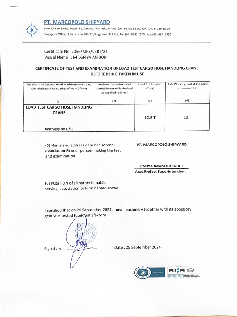 Load Test Cert | PDF