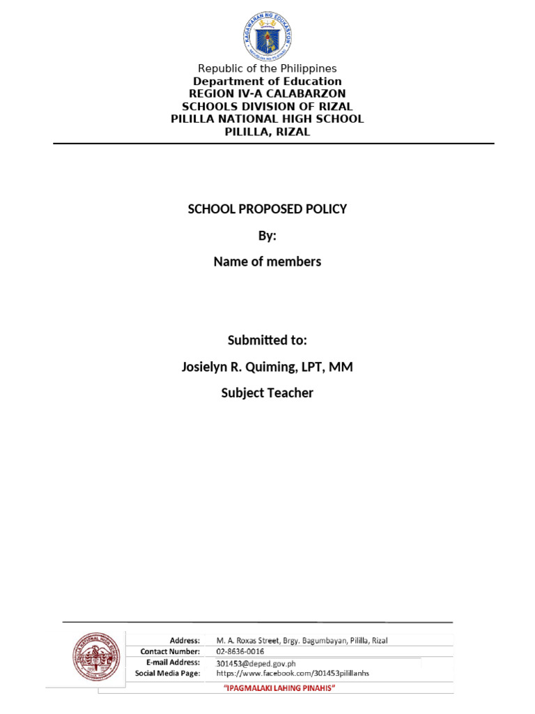 Pililla HS Student Conduct Policy | PDF | Social Psychology | Behavior ...